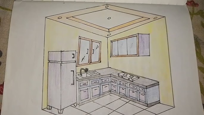 How to Draw a Kitchen in One Point Perspective: Easy Step-by-Step Guide ...