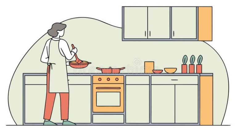 How to Draw a Woman Cooking in the Kitchen: Easy Step-by-Step Guide ...